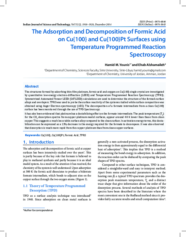 (PDF) The adsorption and decomposition of formic acid on clean and ...