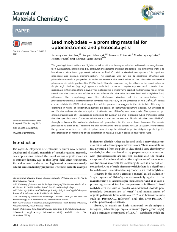 (PDF) Lead molybdate – a promising material for optoelectronics and ...