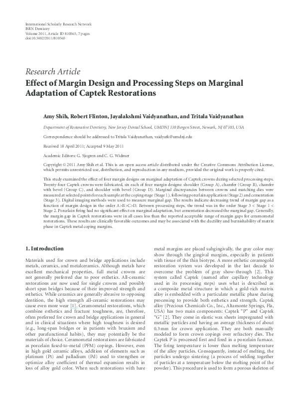 (PDF) Effect of Margin Design and Processing Steps on Marginal ...