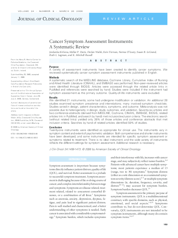 (PDF) Cancer Symptom Assessment Instruments: A Systematic Review