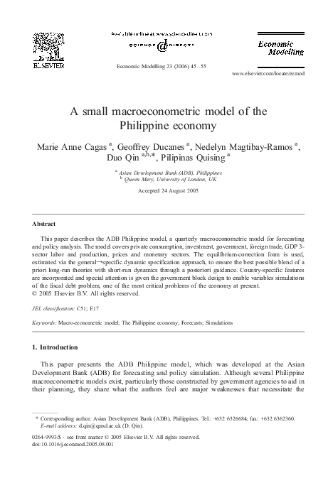 (PDF) A small macroeconometric model of the Philippine economy