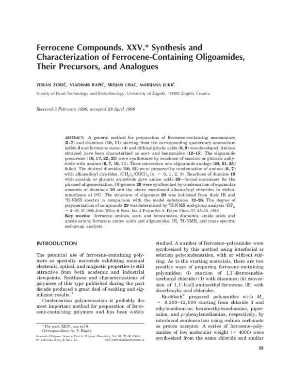 (PDF) Ferrocene compounds. XXV. Synthesis and characterization of ferrocene-containing ...