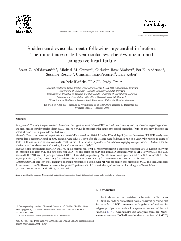 (PDF) Sudden cardiovascular death following myocardial infarction: The ...