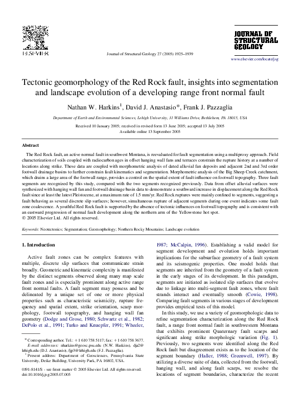 Pdf Tectonic Geomorphology Of The Red Rock Fault Insights Into