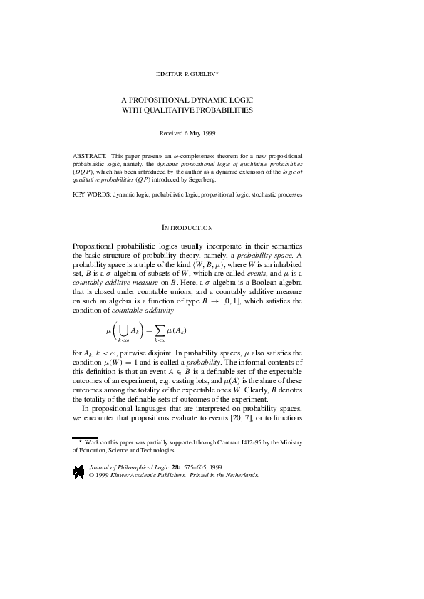 (PDF) A Propositional Dynamic Logic with Qualitative Probabilities