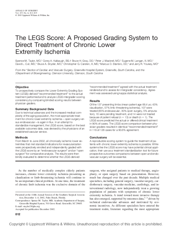 (PDF) The LEGS Score: A Proposed Grading System to Direct Treatment of ...