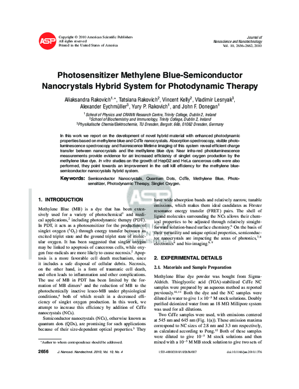(PDF) Photosensitizer Methylene Blue-Semiconductor Nanocrystals Hybrid ...