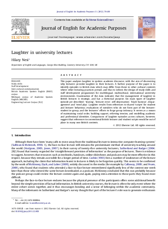 (PDF) Laughter in university lectures