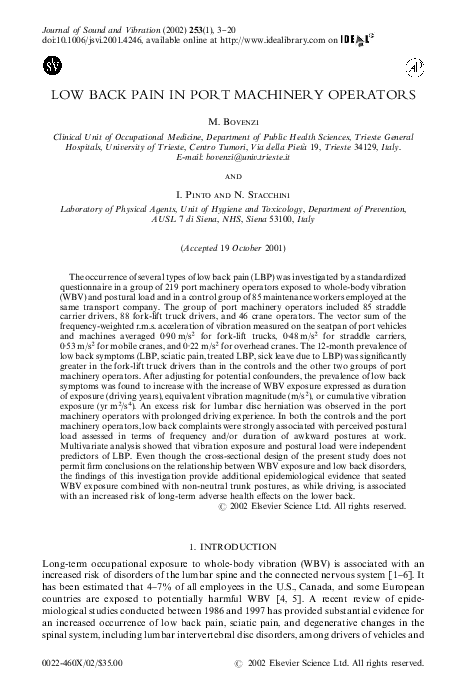 (PDF) LOW BACK PAIN IN PORT MACHINERY OPERATORS