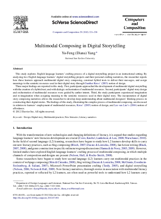 Pdf Multimodal Composing In Digital Storytelling