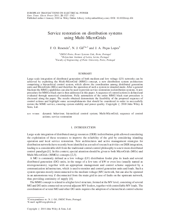 Pdf Service Restoration On Distribution Systems Using Multi Microgrids