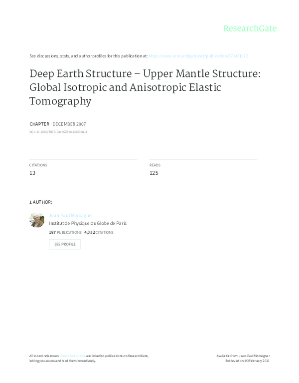 (PDF) Deep Earth Structure – Upper Mantle Structure: Global Isotropic and Anisotropic Elastic ...