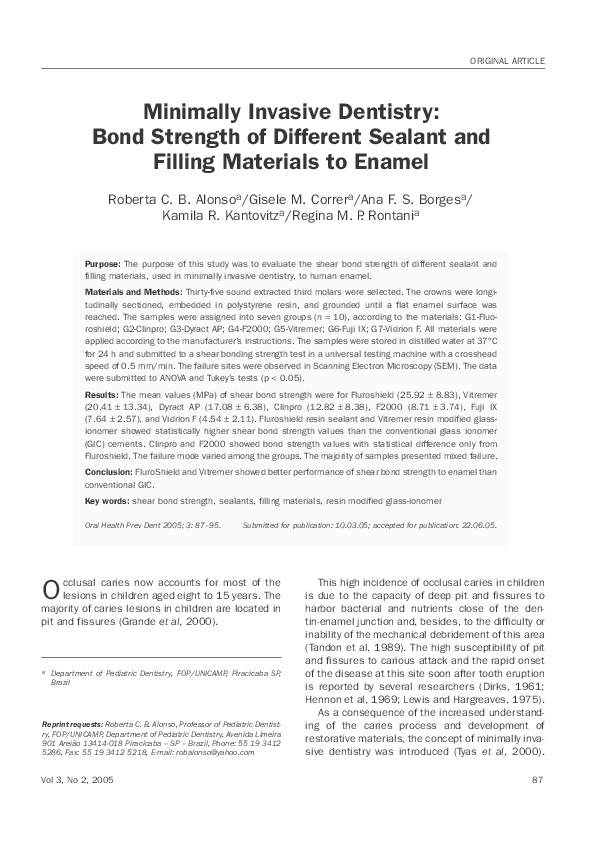 (PDF) Minimally invasive dentistry: bond strength of different sealant ...