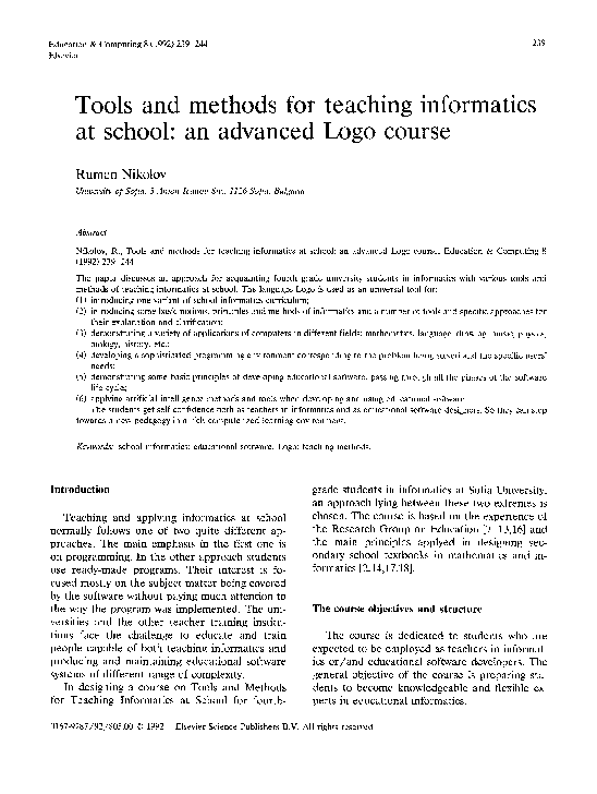 (PDF) Tools and methods for teaching informatics at school: an advanced ...