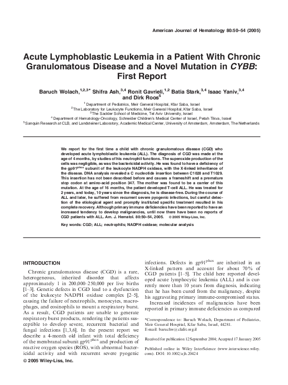 (PDF) Acute lymphoblastic leukemia in a patient with chronic ...
