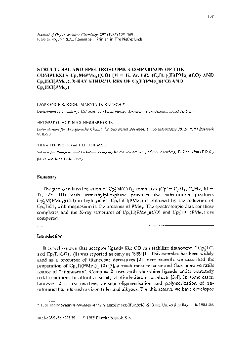 (PDF) Structural and spectroscopic comparison of the complexes Cp2M ...