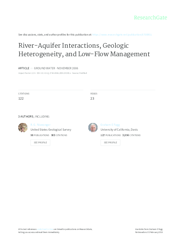 (PDF) River-Aquifer Interactions, Geologic Heterogeneity, and Low-Flow Management