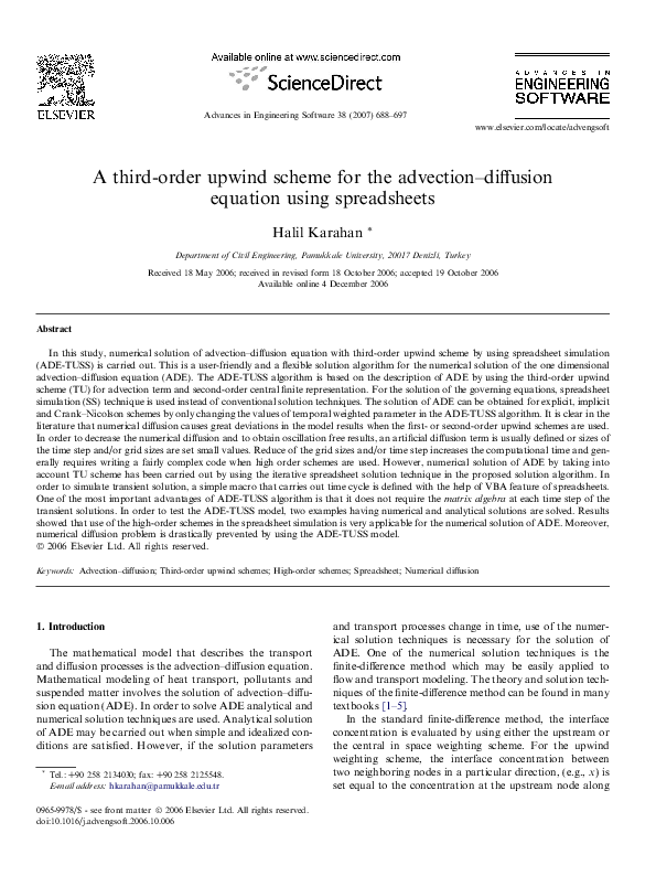 (PDF) A third-order upwind scheme for the advection–diffusion equation ...