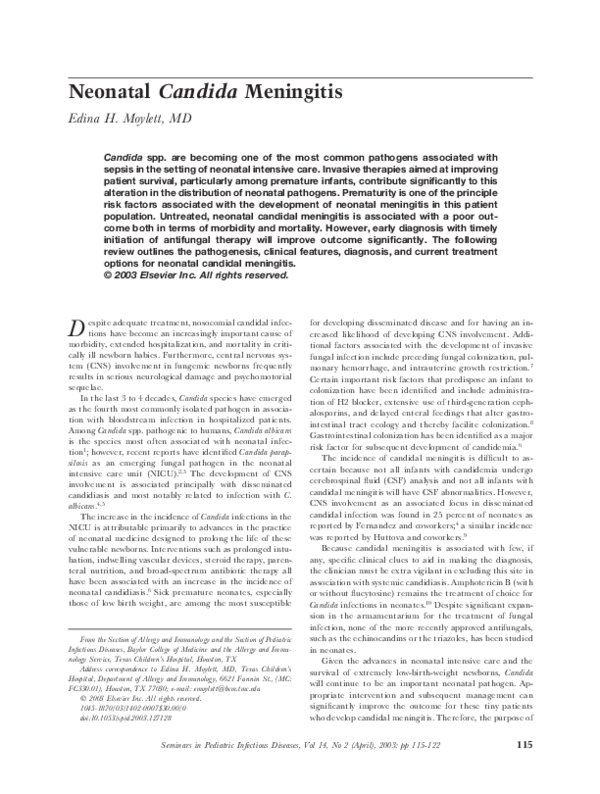 (PDF) Neonatal Candida Meningitis