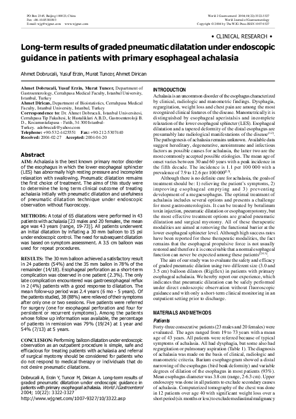 (PDF) Long-term results of graded pneumatic dilatation under endoscopic ...