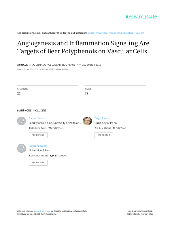(PDF) Angiogenesis and Inflammation Signaling Are Targets of Beer ...