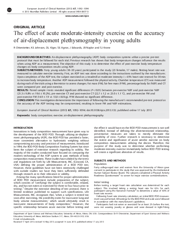 (PDF) The effect of acute moderate-intensity exercise on the accuracy of air-displacement ...