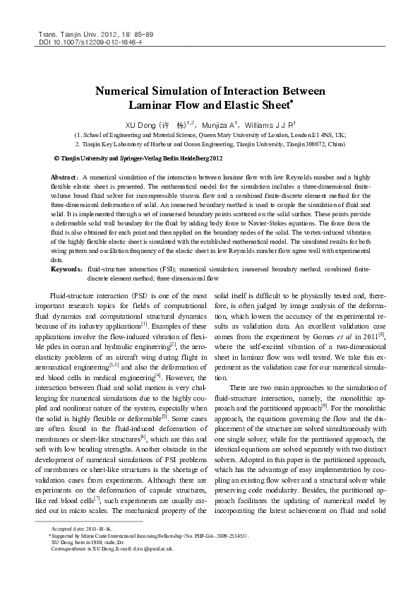 Pdf Numerical Simulation Of Interaction Between Laminar Flow And Elastic Sheet
