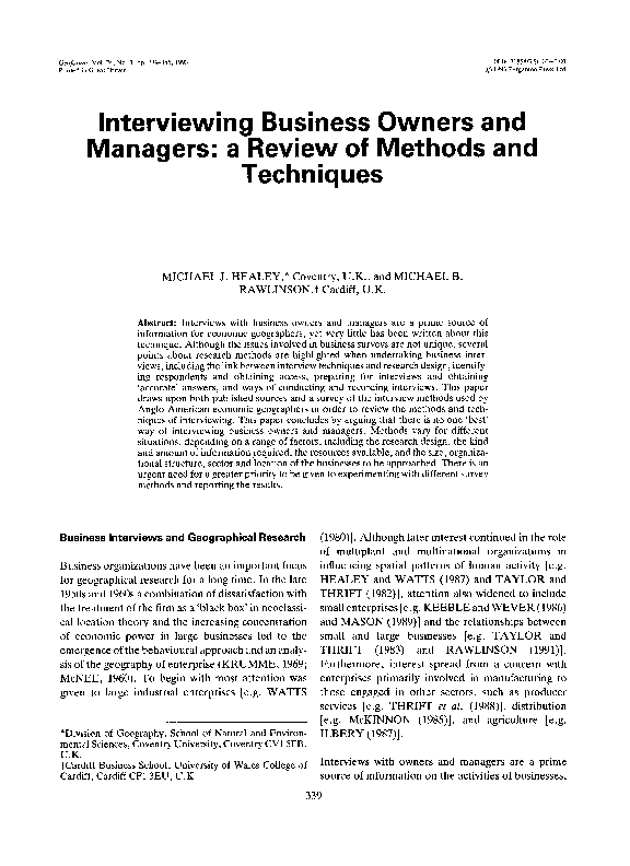 (PDF) Interviewing business owners and managers: a review of methods and techniques