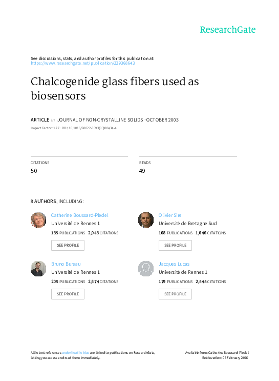 (PDF) Chalcogenide glass fibers used as biosensors