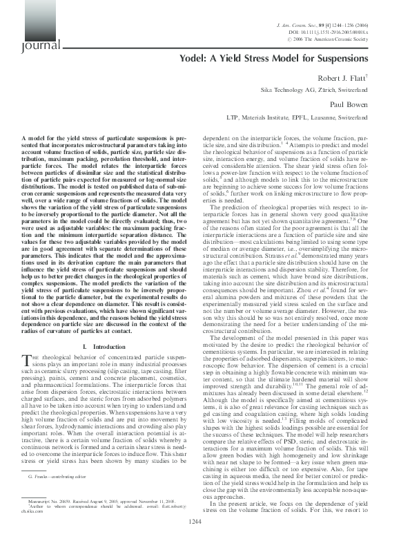 (PDF) Yodel: A Yield Stress Model for Suspensions