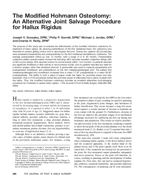 (PDF) The modified Hohmann osteotomy: An alternative joint salvage ...