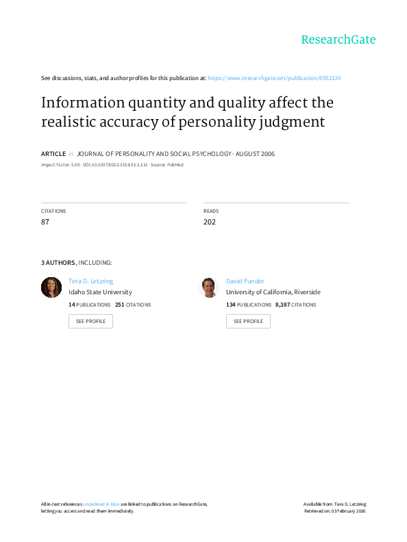 (PDF) Information quantity and quality affect the realistic accuracy of ...