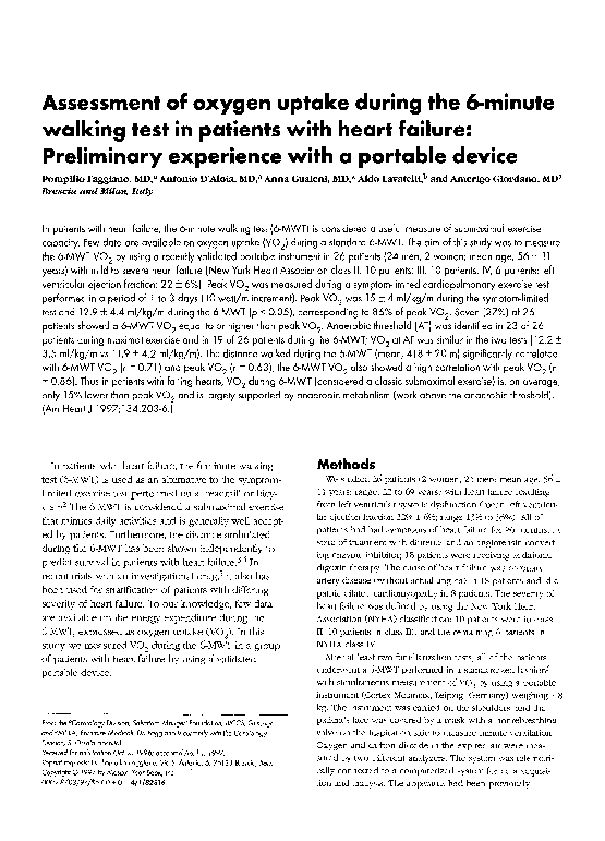 (PDF) Assessment of oxygen uptake during the 6-minute walking test in ...