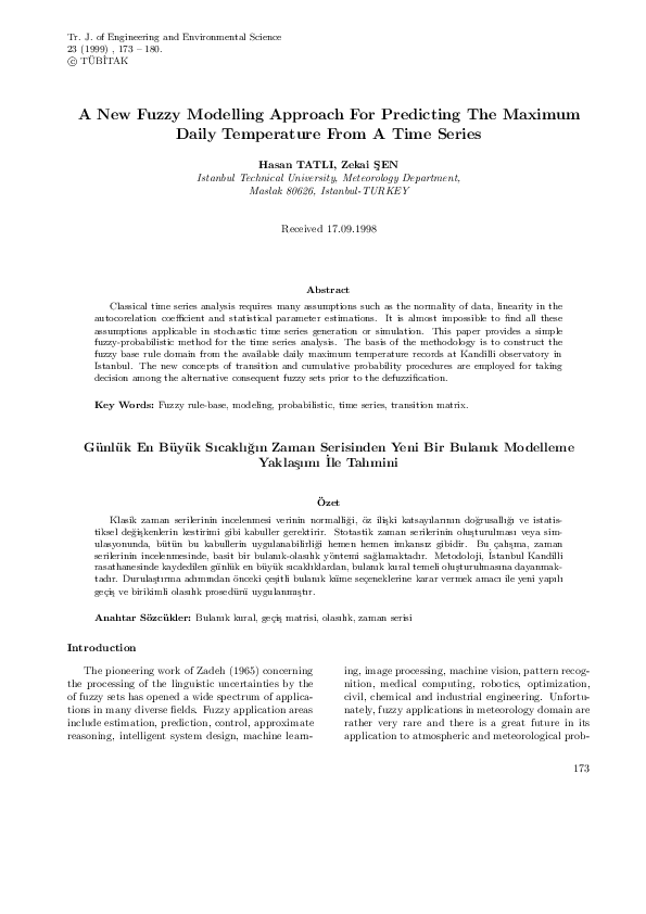 (PDF) A New Fuzzy Modelling Approach For Predicting The Maximum Daily Temperature From A Time Series