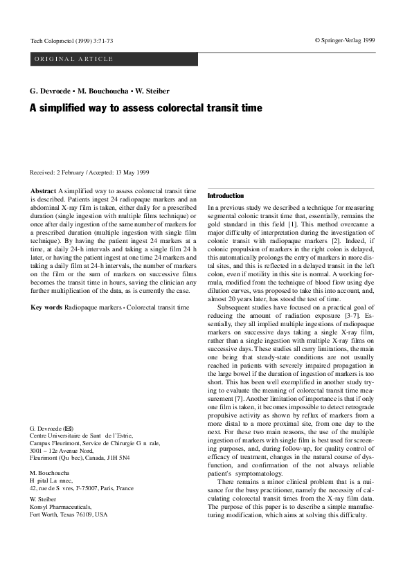 (PDF) A simplified way to assess colorectal transit time
