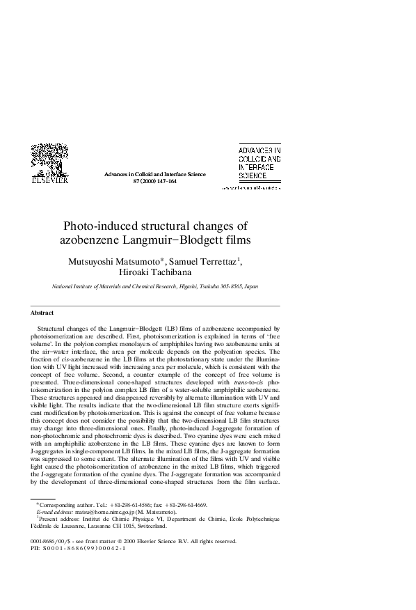 (PDF) Photo-induced structural changes of azobenzene Langmuir–Blodgett films