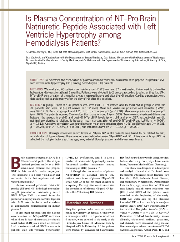 (PDF) Is Plasma Concentration of NT-Pro-Brain Natriuretic Peptide ...