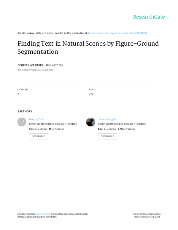 (PDF) Finding Text in Natural Scenes by Figure-Ground Segmentation
