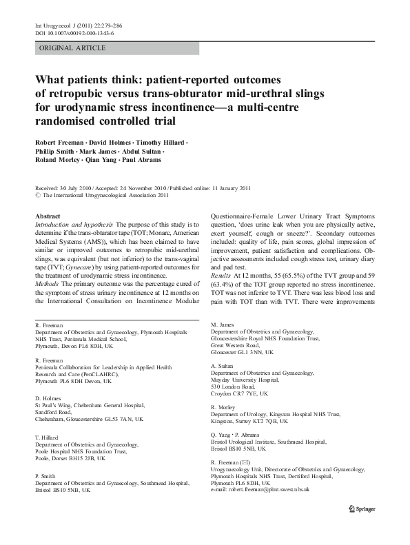 (PDF) What patients think: patient-reported outcomes of retropubic ...