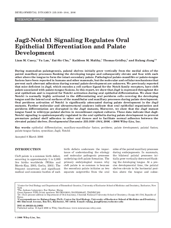 (PDF) Jag2-Notch1 signaling regulates oral epithelial differentiation ...