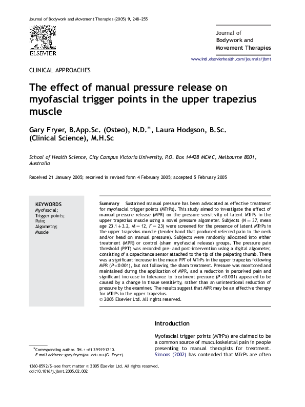 (PDF) The effect of manual pressure release on myofascial trigger ...