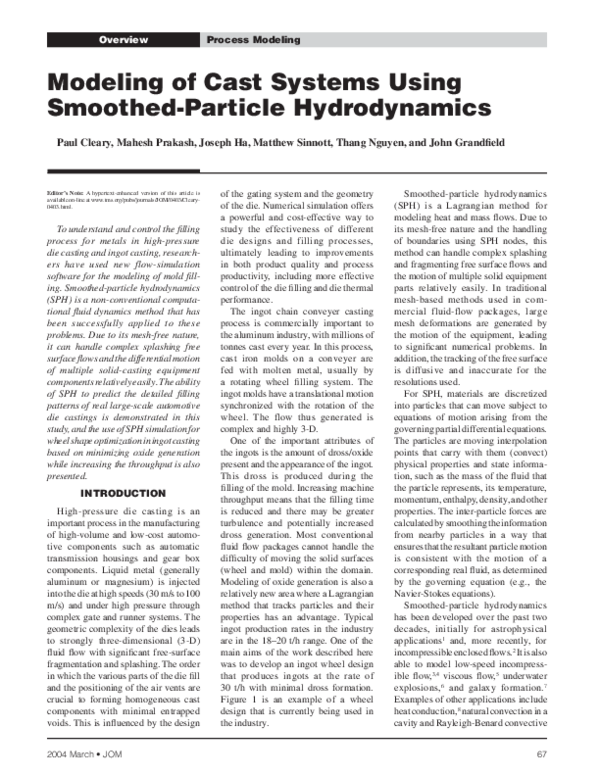 Pdf Modeling Of Cast Systems Using Smoothed Particle Hydrodynamics