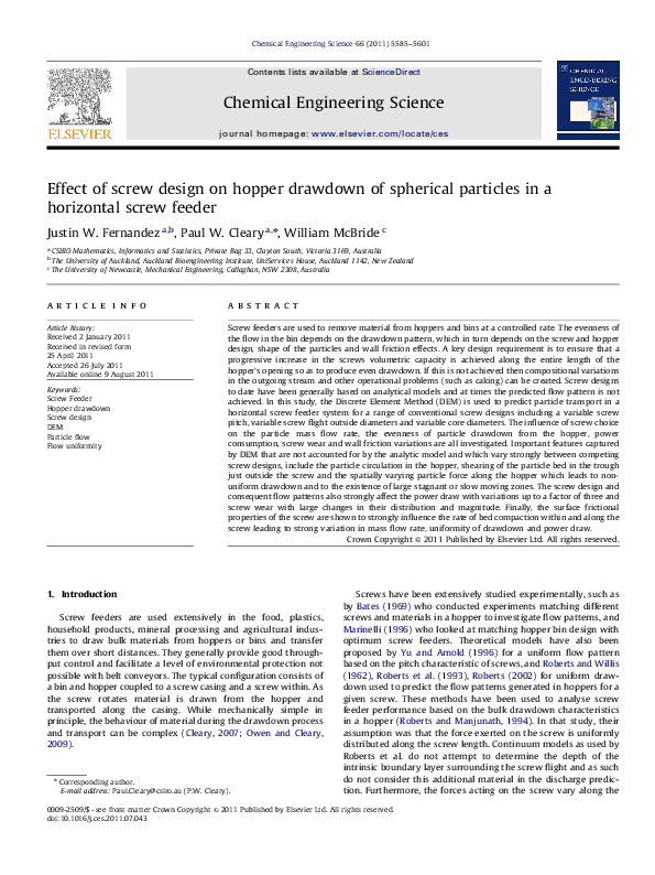 (PDF) Effect of screw design on hopper drawdown of spherical particles ...