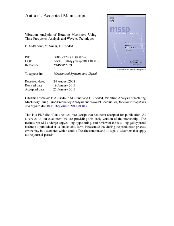 Pdf Vibration Analysis Of Rotating Machinery Using Time Frequency Analysis And Wavelet Techniques