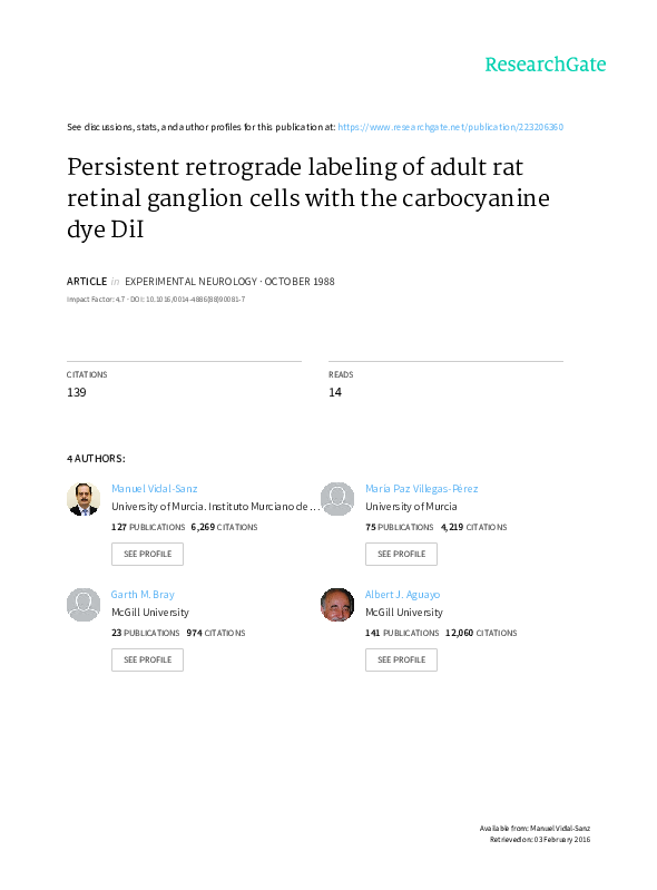 (PDF) Persistent retrograde labeling of adult rat retinal ganglion ...