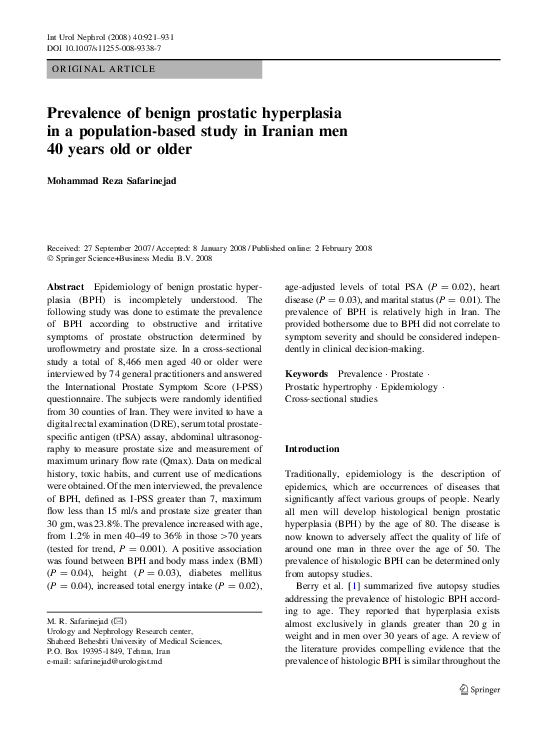(PDF) Benign prostatic hyperplasia prevalence, and its association with ...
