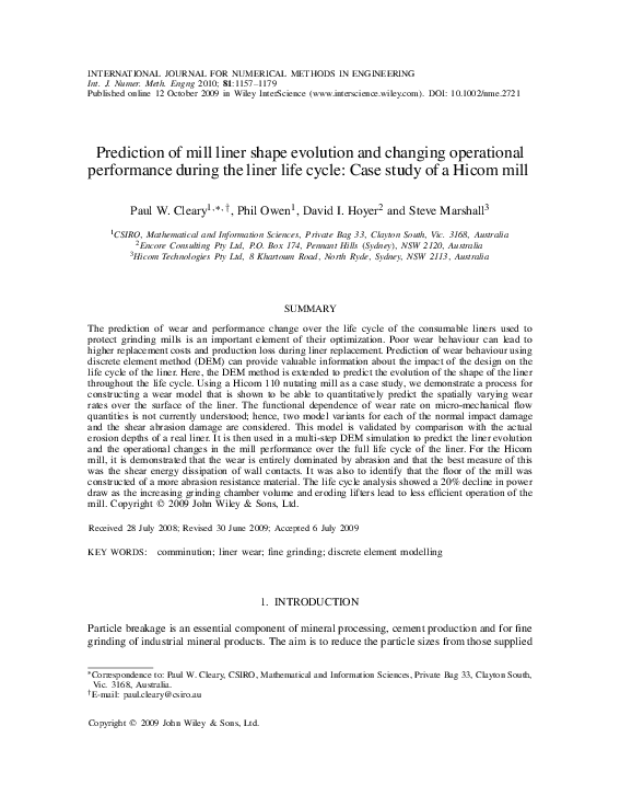 (PDF) Prediction of mill liner shape evolution and changing operational ...