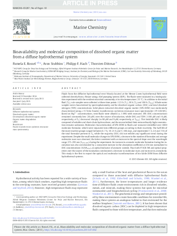 (PDF) Bioavailability and molecular composition of dissolved organic matter from a diffuse ...