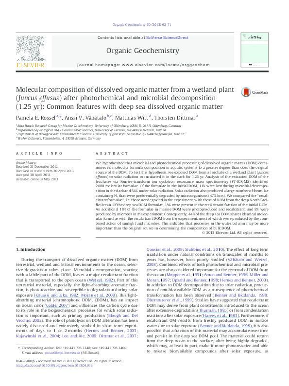(PDF) Molecular composition of dissolved organic matter from a wetland plant (Juncus effusus ...