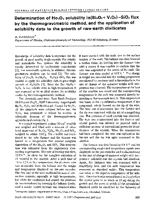 (PDF) Determination of Ho2O3 solubility in (Bi2O3+V2O5)-SiO2 flux by ...